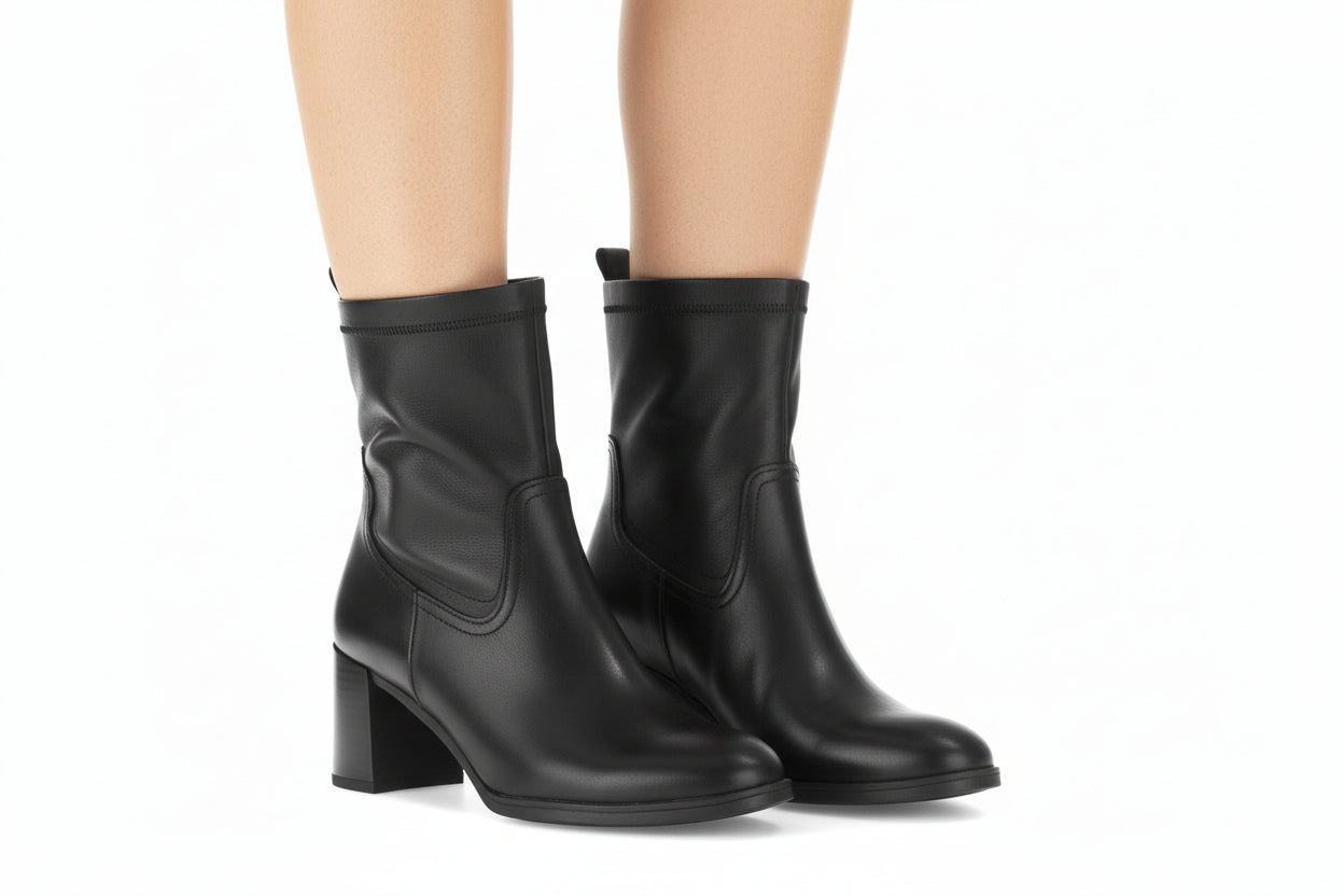 GABOR Black Leather High Block Heel Ankle Boot 95157 – Fabucci Shoes