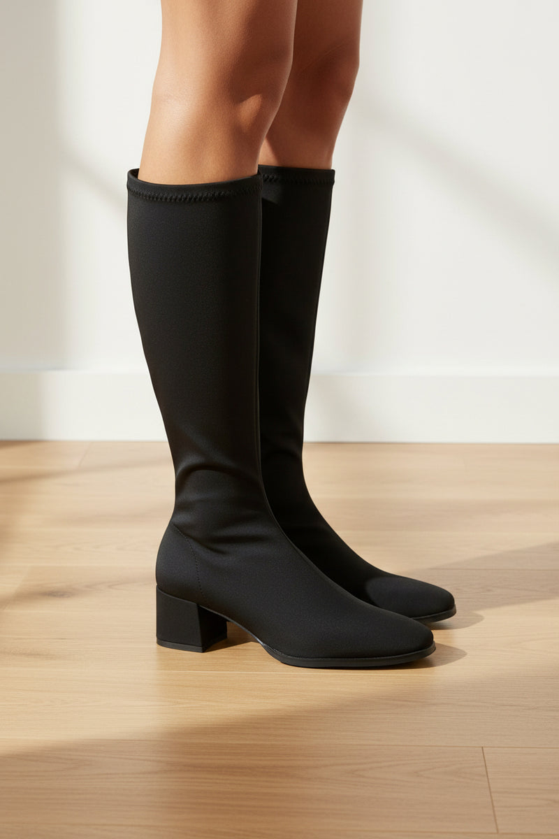 MISS ELASTIC Black Faux Suede Stretch Ankle Boot – Fabucci Shoes