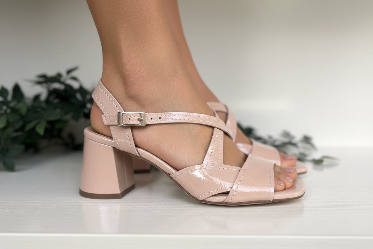 Marian Nude Patent Block Heel Sandal – Fabucci Shoes